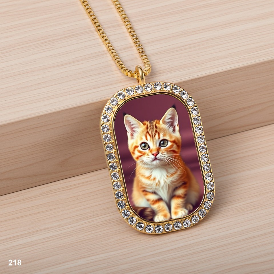 Image Necklace Cute Cat Tag Emblem Necklace - Sleek Gold Tone Gift | eBay
