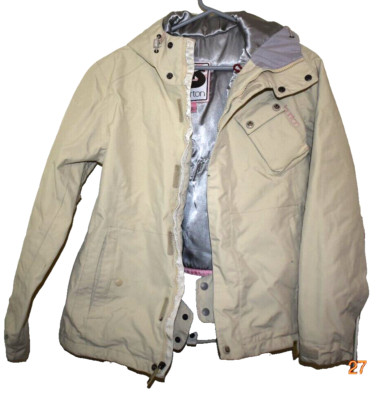 Women's Burton Size MEDIUM Tan Beige Hooded Snowboard Jacket Insulated ...
