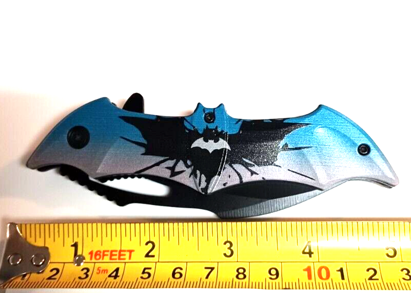 SPRING ASSISTED BATMAN KNIFE TURQUOISE 8.25" OVERALL APPROX. 3.75 INCH ...