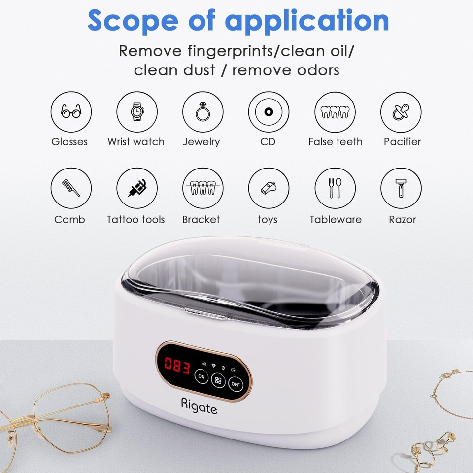 Ultrasonic Jewelry Cleaner Machine（22.3oz/660ml）with Glasses Ring ...