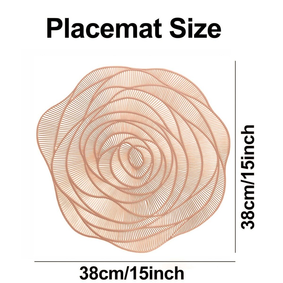 Round Rose Gold Placemats Set of 4 Rose Flower Shaped Place Mats ...