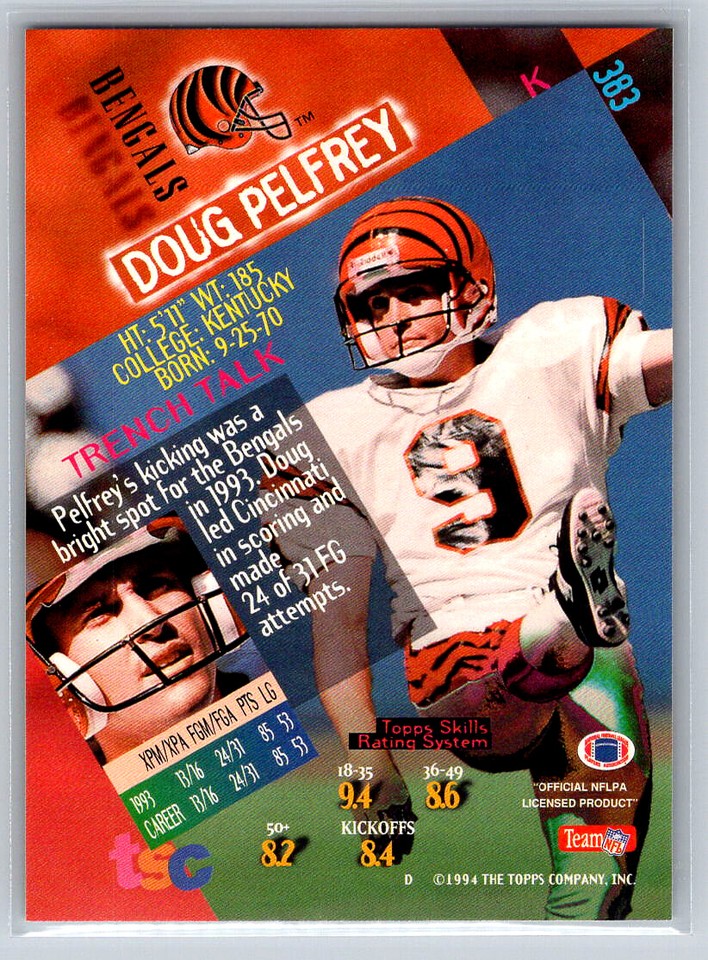 # 383 Doug Pelfrey Cincinnati Bengals 1994 Stadium Club | eBay