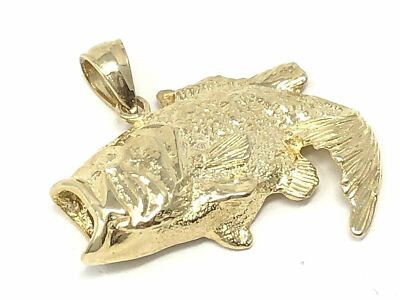 14k Yellow Gold Solid Big Bass Fish Charm Pendant 4.2 grams | eBay