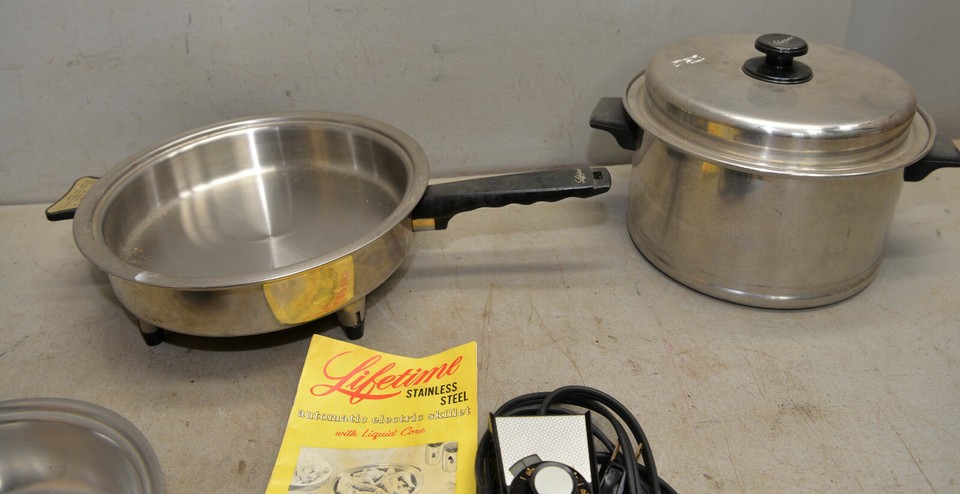 5 pc Lifetime Stainless Steel cookware electric skillet 10" stock pot 2 ...