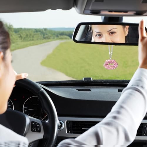 Bling Lip Diamond Car Hanging, Crystal Rinestones Auto Rear View Mirror ...