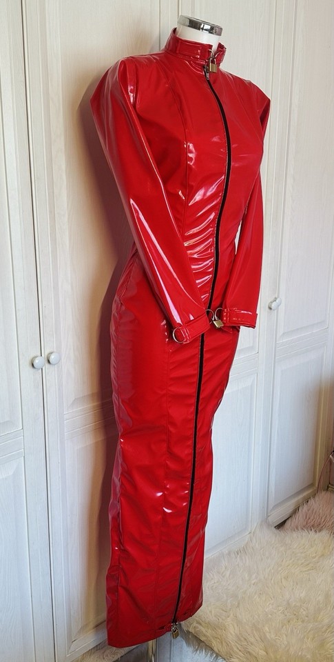 Misfitz red PVC padlock lockable hobble dress, two way zip. SIZE 18. TV ...