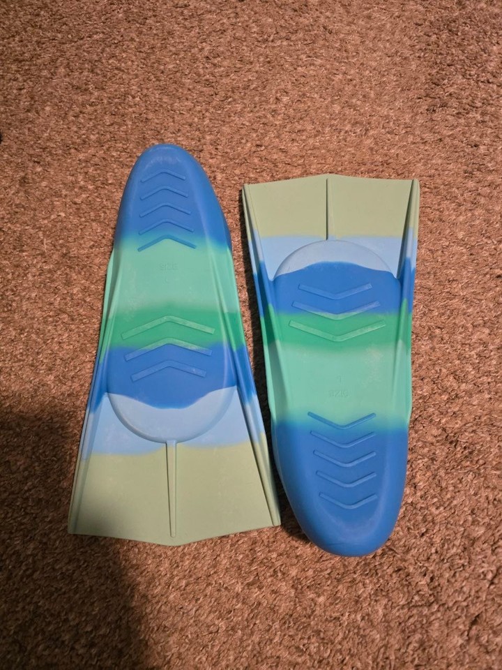 Training Fins Size Large Women 7.5-9/Men 6-8 Teal Multicolored Swim ...