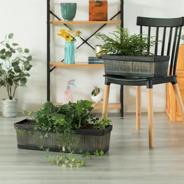 Small Brown Outdoor and Indoor Rectangle Trough Plastic Planter Box | eBay