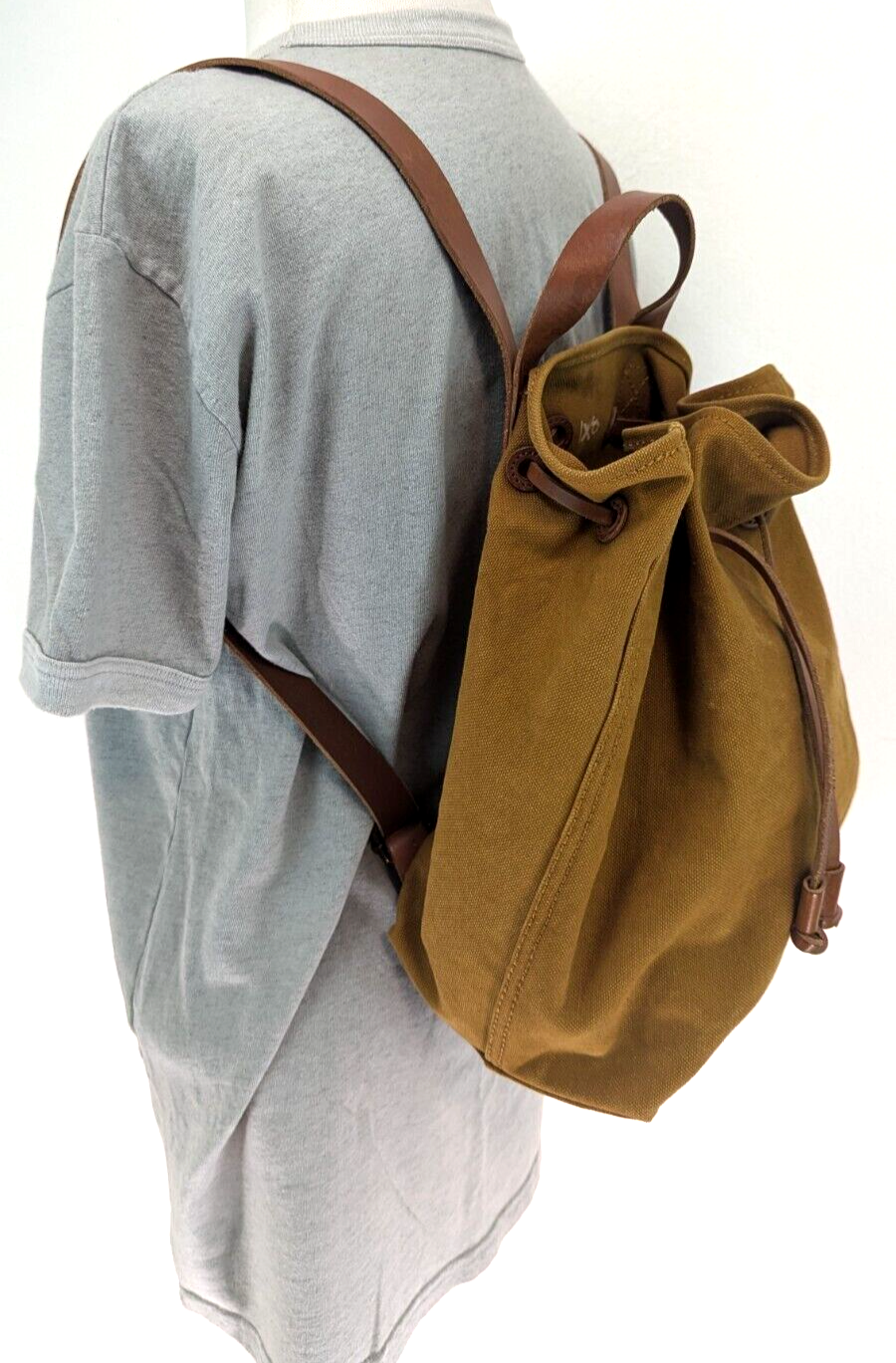 MADEWELL Brown Canvas SOMERSET Drawstring Leather Strap Backpack H6619 ...
