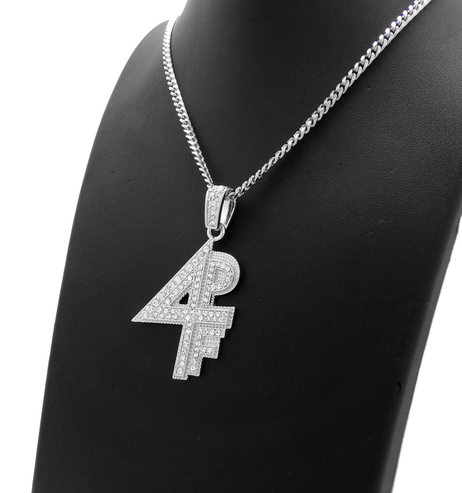 Iced Lil Baby 4PF Pendant & 24" Cuban Chain Hip Hop Necklace White Gold ...