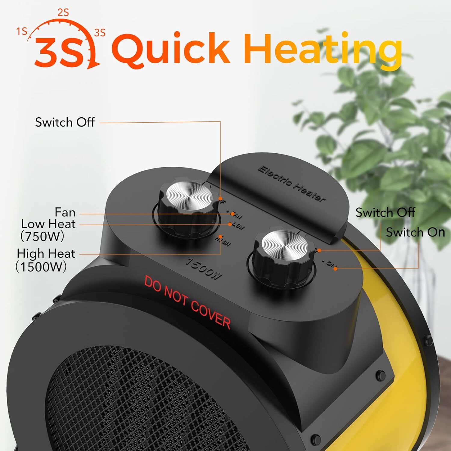 Space Heaters for Indoor Use, 1500W PTC Electric Heater with Yellow | eBay