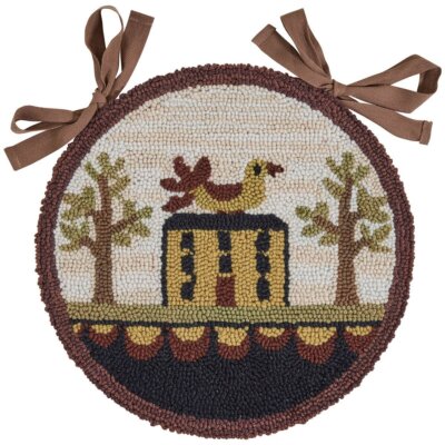 Primitive Farmhouse Bless Our Home Folk Art Hooked Chair Pad 14.5" | eBay