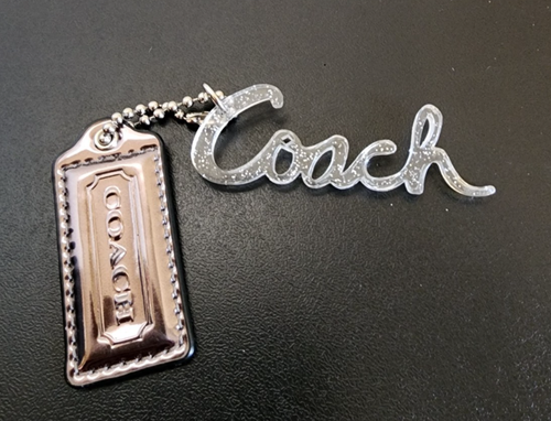 Coach Large Poppy Script Resin Golden Clear Hang tag Bag Charm Fob Gold ...