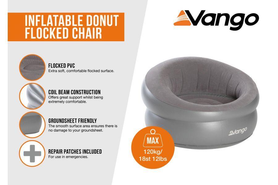 INFLATABLE DONUT CHAIR VANGO GREY FLOCKED SEAT BLOW UP POD LOUNGER ...