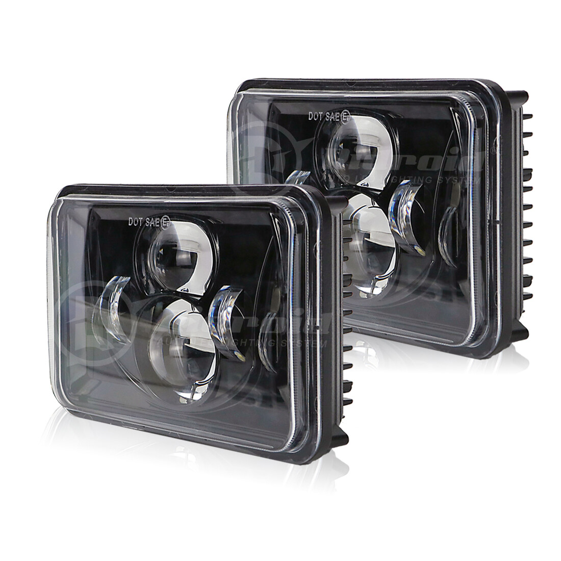 Black LED 4x6 Rectangular Projector Halo LED Headlights High Low Beam ...