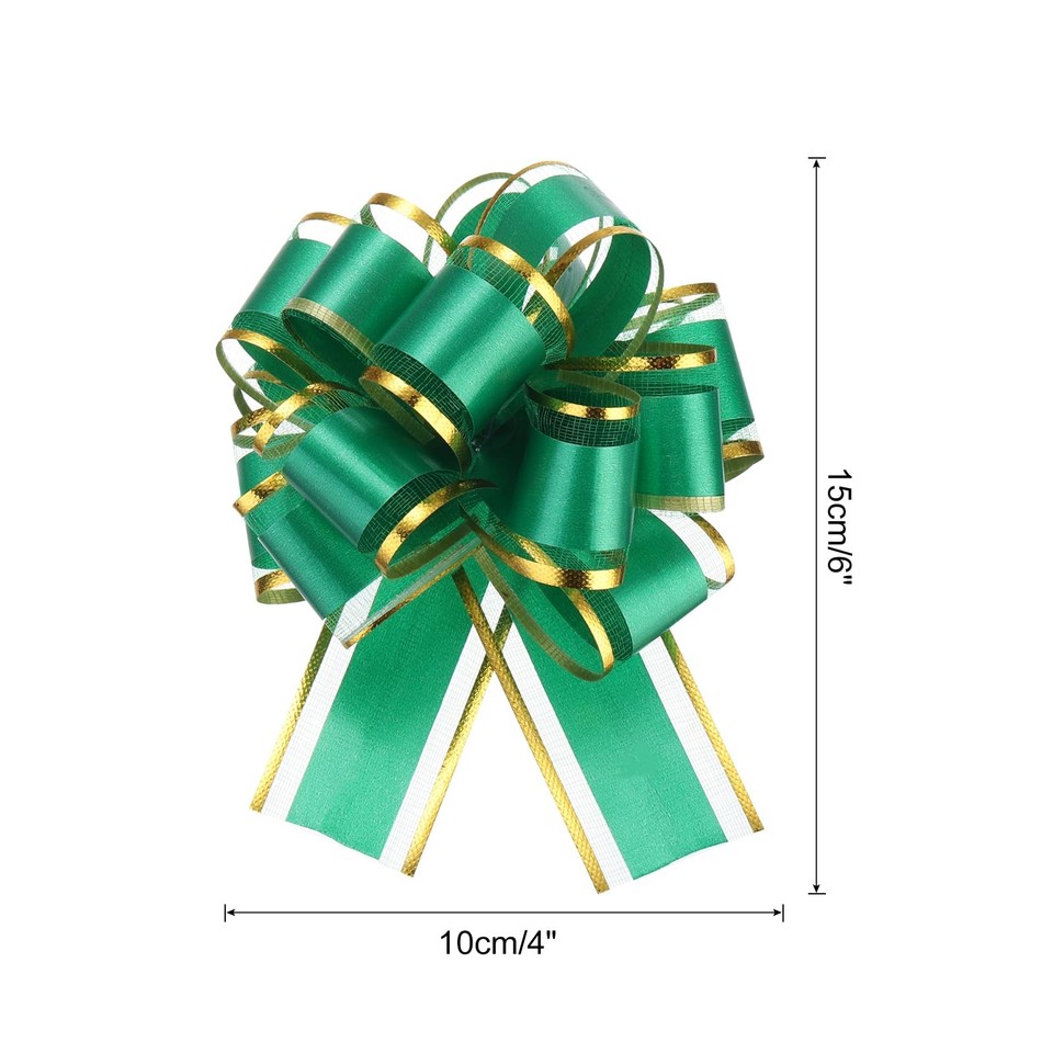 10 PCS 4 Inch Large Big Pull Bow Gold Edge Organza Green Ribbon ...