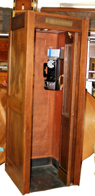 Vintage 1930's Mahogany Telephone Booth Beveled Glass Doors W/Pay Phone ...