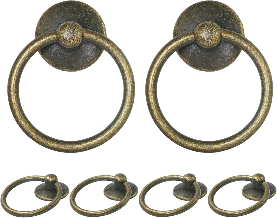 12Pcs Antique Brass Ring Drawer Pulls, Vintage Cabinet Ring Handles ...