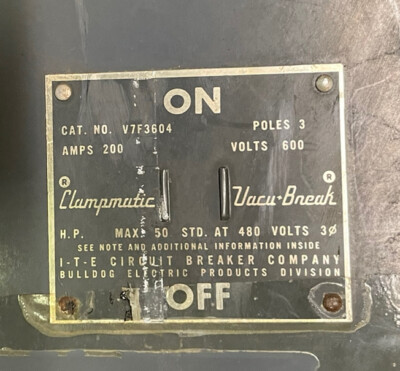 (USED) SIEMENS V7F3604 VACU BREAK SWITCH 200 AMP 600 VOLT | eBay