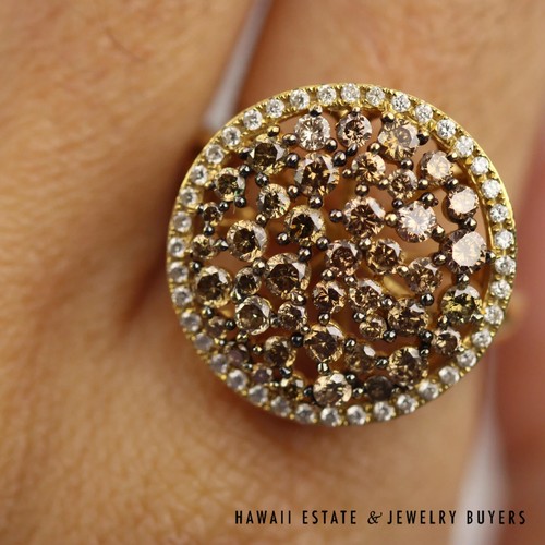 Fancy Chocolate Diamond 19mm Circle 18k Yellow Gold Ring Size 6.5 | eBay