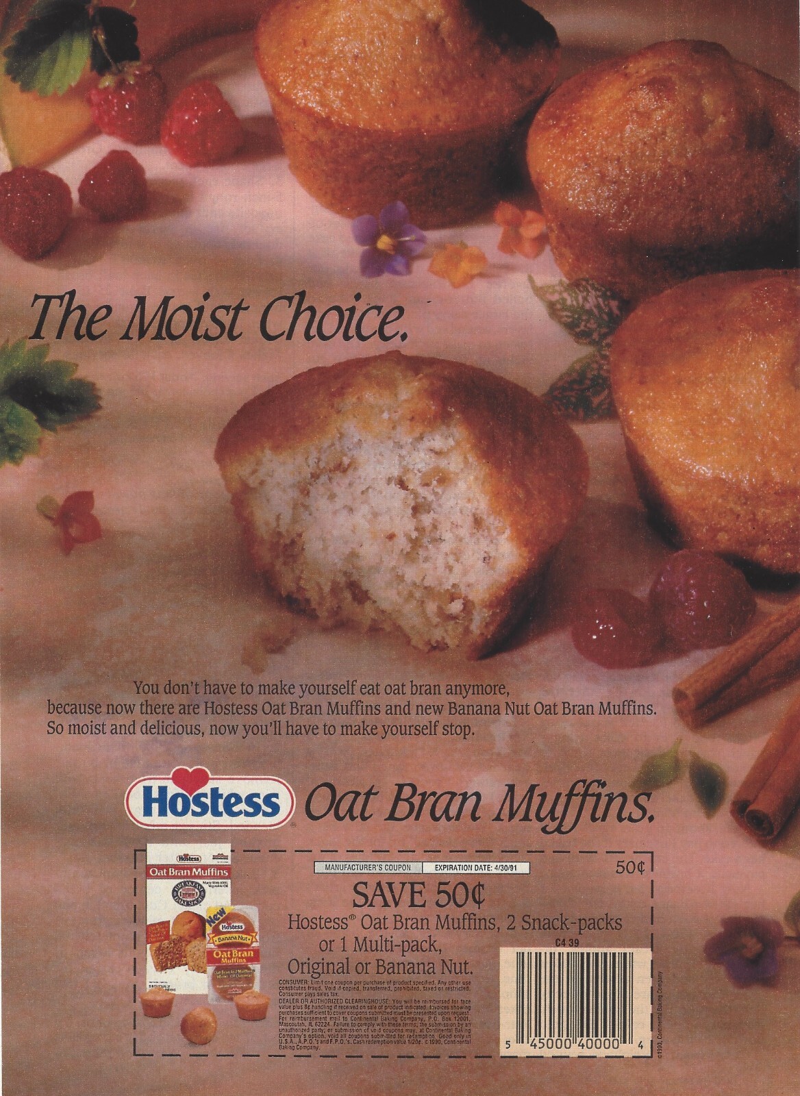 1990 Hostess Oat Bran Muffins Food vintage print ad 90's advertisement ...
