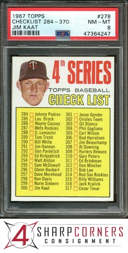 1967 TOPPS #278 JIM KAAT BASEBALL CHECKLIST 284-370 PSA 8 SET BREAK | eBay