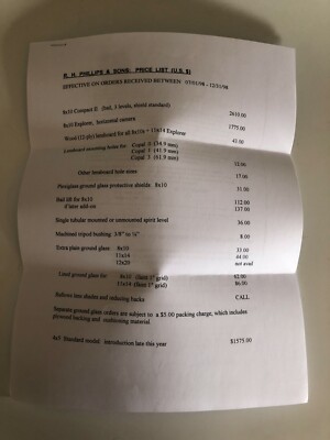 R.H. Phillips & Sons View Camera Price List Large Format Photography | eBay
