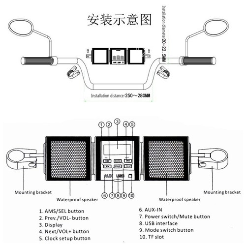Waterproof Motorcycle Scooter Audio System Radio FM Bluetooth MP3 ...