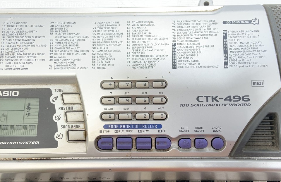 Casio 61-Key Unweighted Electronic Keyboard Model CTK-496 Untested No ...
