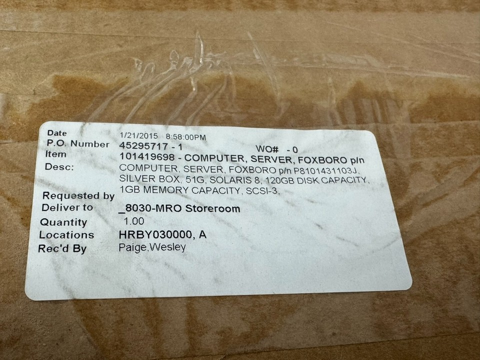 FOXBORO SUN MICROSYSTEMS P8101431103J SERVER COMPUTER SOLARIS 8 ...