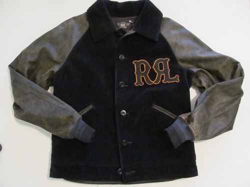 $1200 Ralph Lauren Double RR Men Coat Cotton/Leather Braun/Navy Size ...