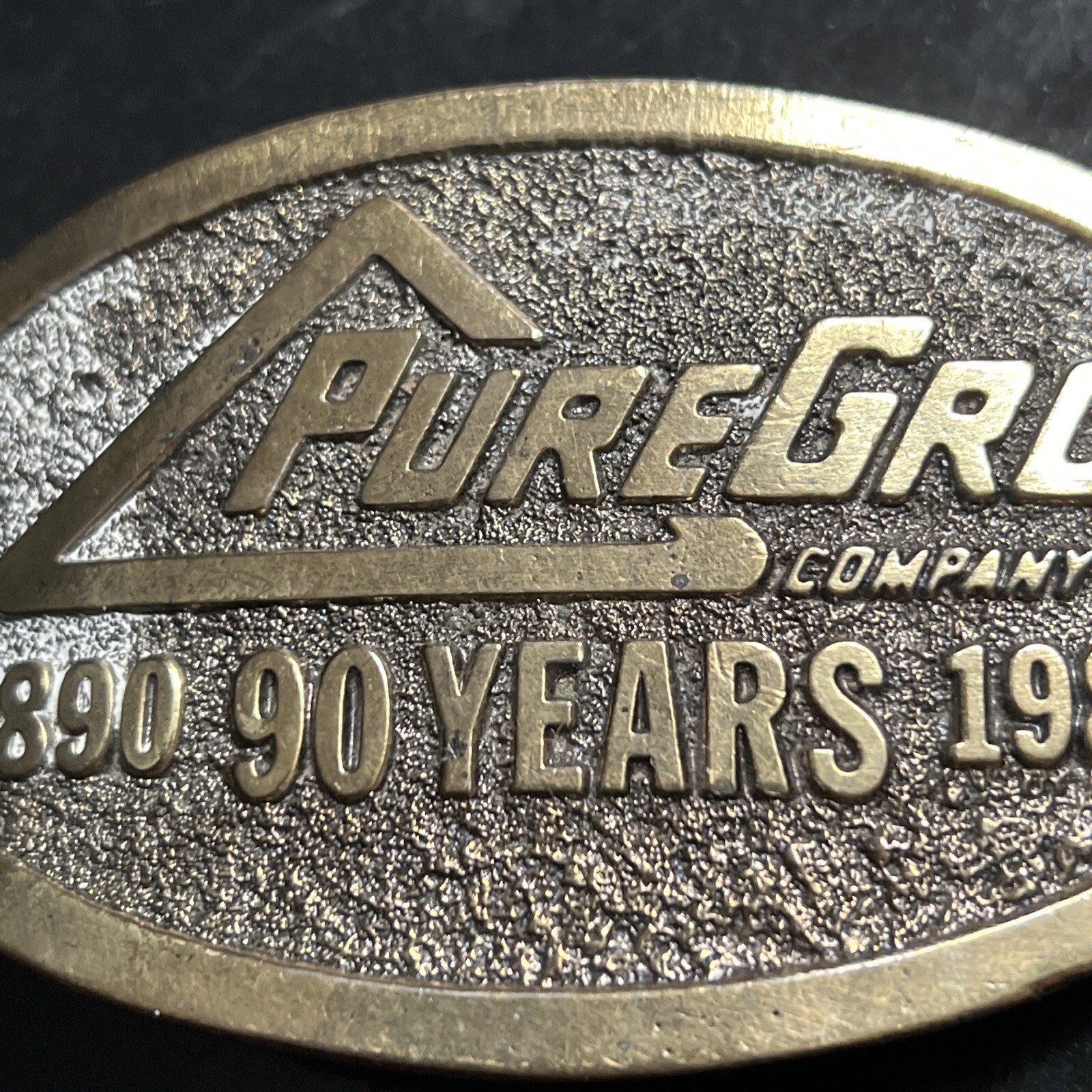 PureGro Company 90 Years Metal Advertising Brass tone… - Gem