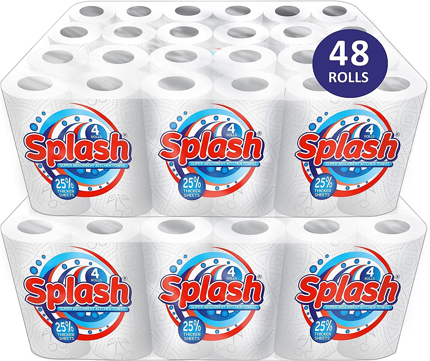 24 & 72 ROLLS Splash 2-Ply KITCHEN TOWEL Quilted Strong Bulk Buy ...