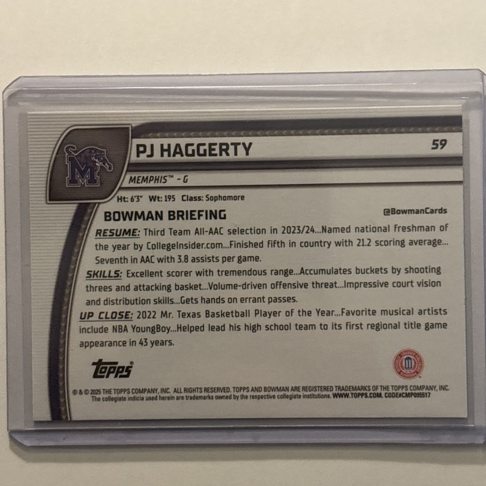 2024-25 Bowman U Chrome Sapphire Edition - PJ Haggerty #59 Yellow ...