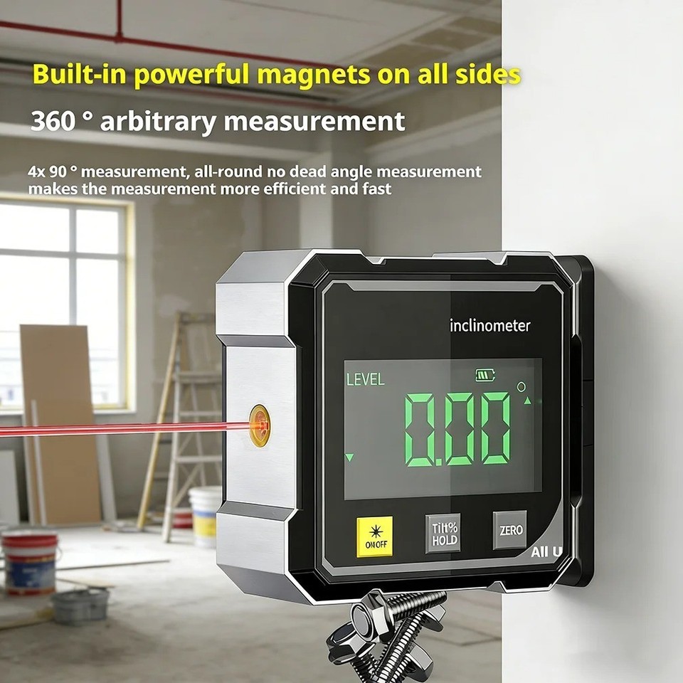 4-Side Magnetic Digital Angle Gauge Laser Electronic Protractor ...