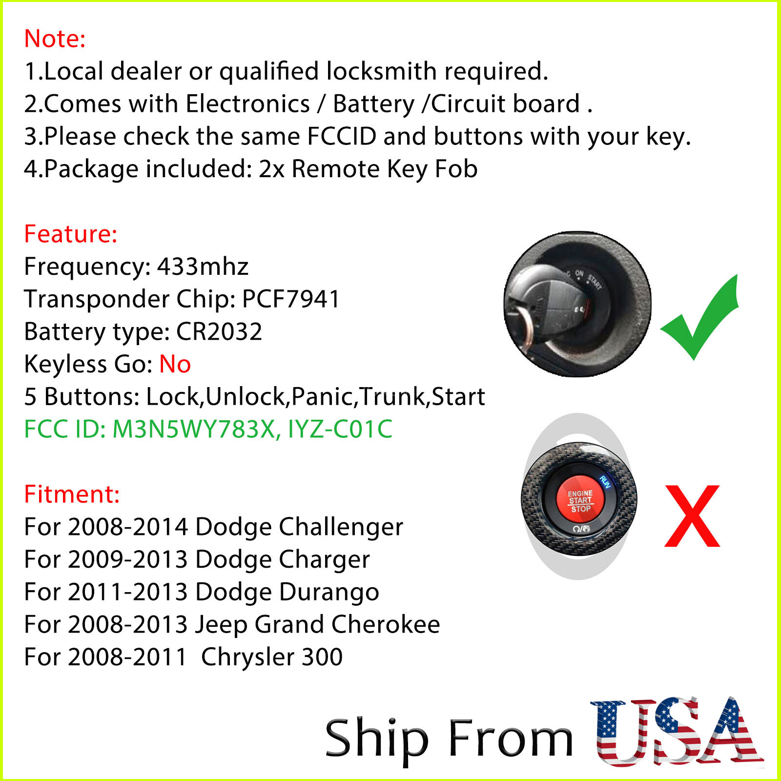 2 For 2008-2013 Jeep Grand Cherokee Dodge Durango Keyless Entry Remote ...