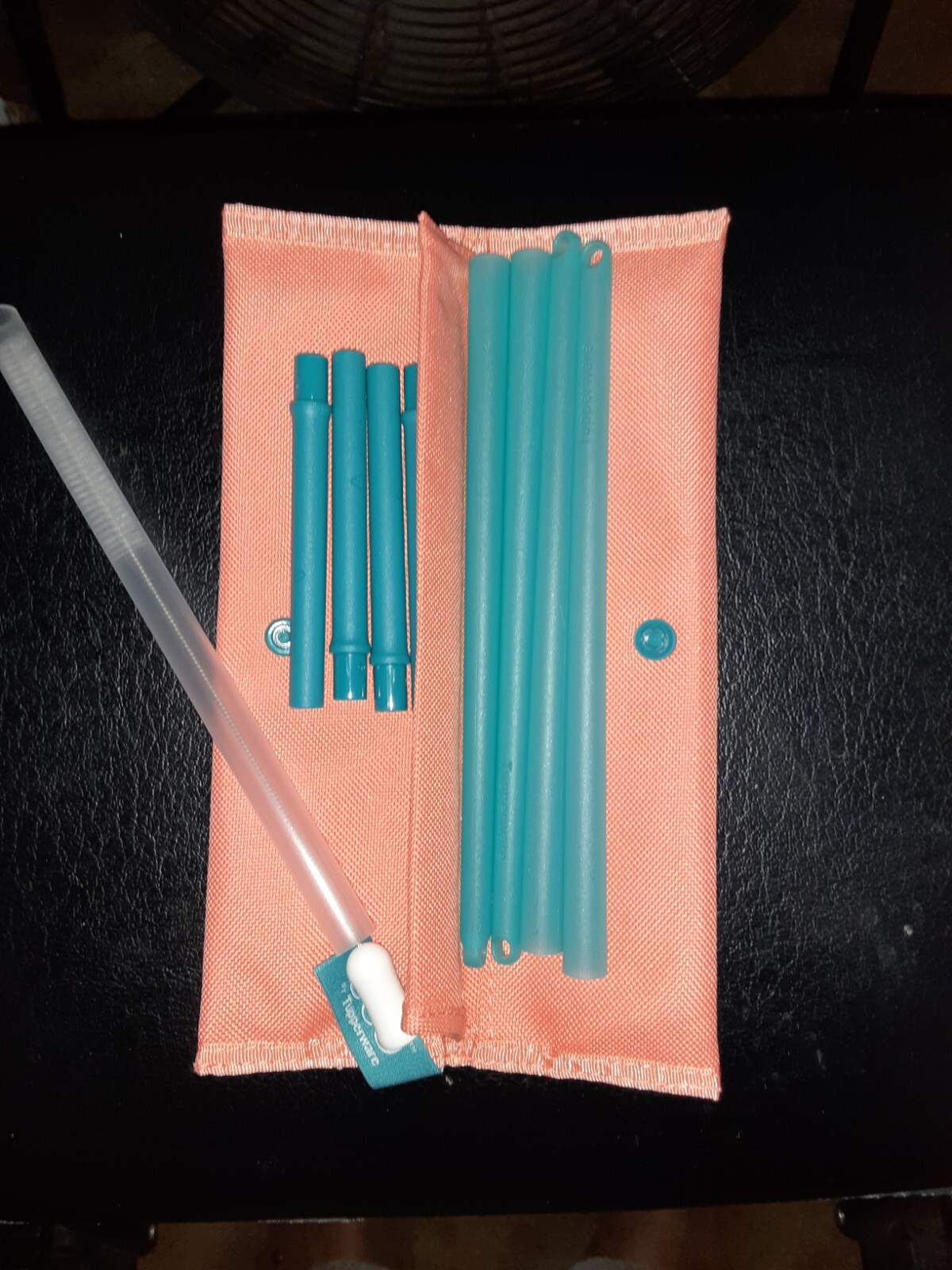 Tupperware Eco Straw Set of 4 with Cleaning Brush & Fabric Bag Orange ...