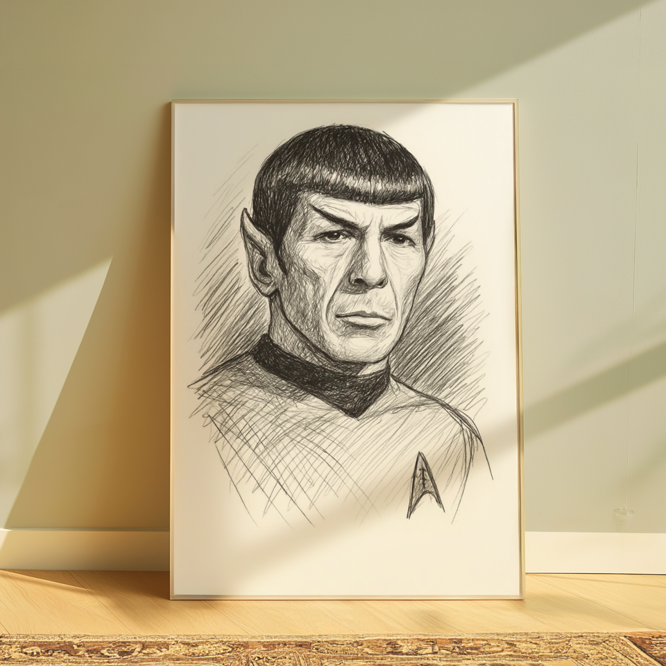 CAPTAIN SPOCK STAR TREK DRAWING PRINT PORTRAIT SKETCH 8" x 10" PRINT ...