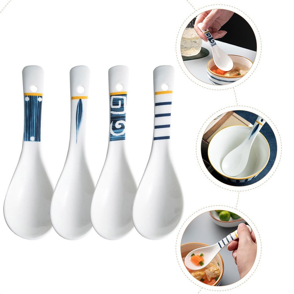 4Pcs Ceramic Spoon Japanese Soup Spoon Kitchen Soup Ceramic Food spoons ...