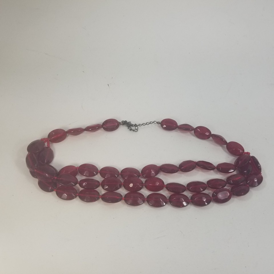 Vintage Faux Ruby Red Bead Necklace Faceted Necklace Multi Strand | eBay