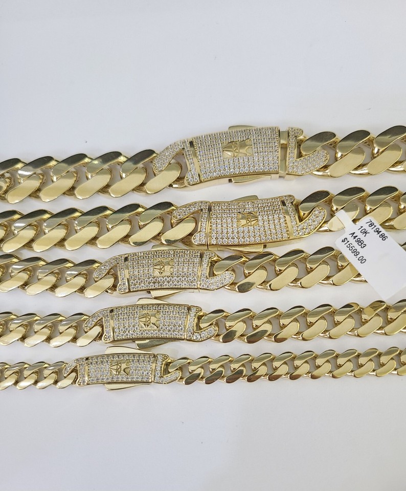Real 10k Cuban Monaco Chain Necklace Gold Link Royal 7mm-15mm 20"-26 ...