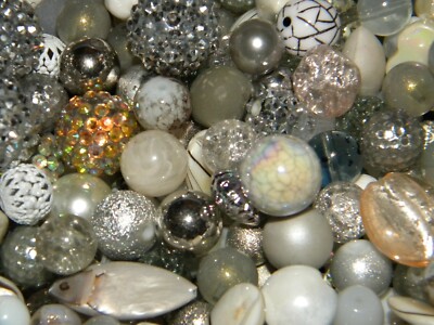 NEW 20/pc WHITE/Silver/Gray Jesse James mixed beads lot loose RANDOMLY ...