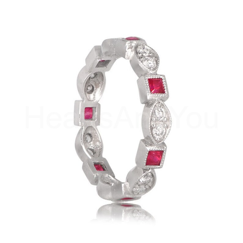 1ct Princess Cut Natural Pink Ruby & Diamond 14k SOLID White Gold ...