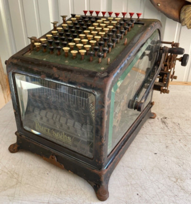 Antique Burroughs Visible Adding Machine Cash Register Beveled Glass ...