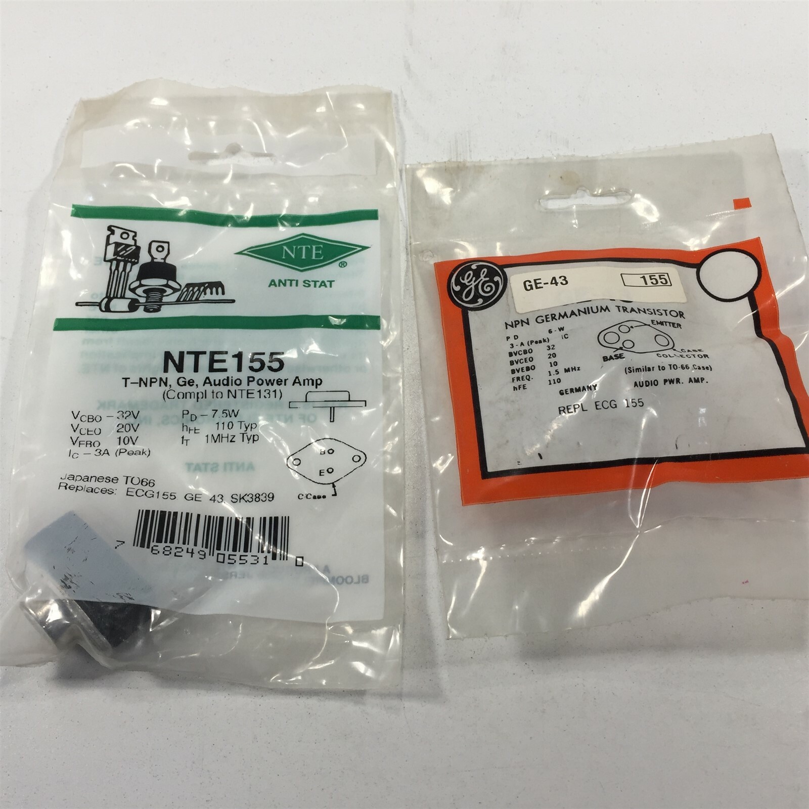 (2) NTE/GE NTE155 GE43 Germanium NPN Transistor Audio Power Amplifier ...