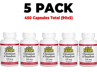 Natural Factors, Chromium & Vanadium, 5 PACK, 125 mcg, 90 Capsules each ...