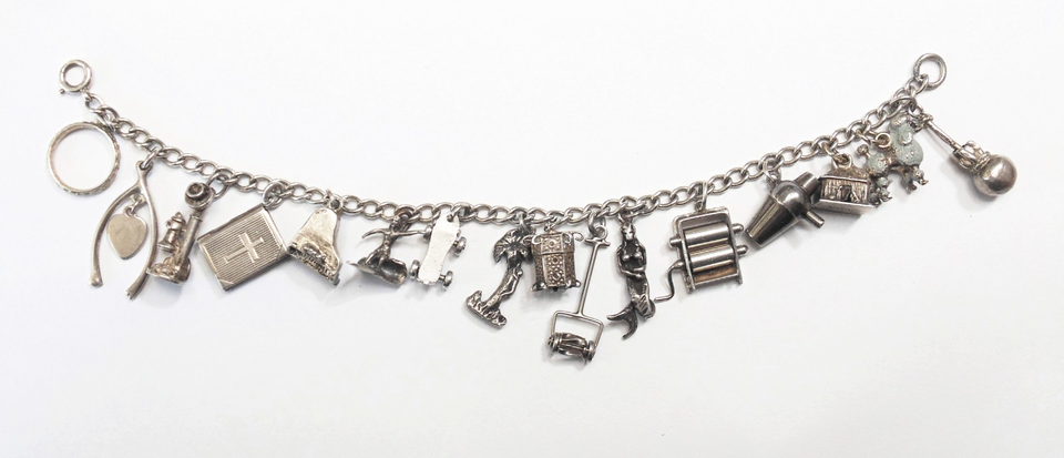 Vtg Sterling Silver CHARM BRACELET Charms Lot Movable Opening Enamel ...