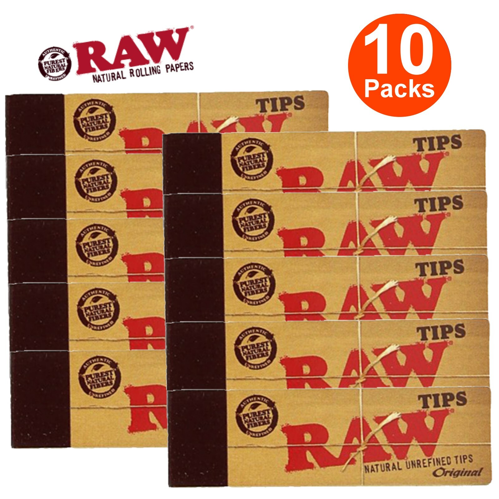 RAW Original Natural Unrefined Tips 10 Booklets (50 Tips/Pack) - FREE ...