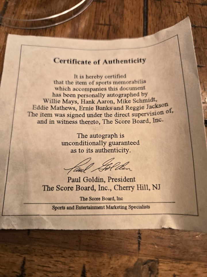 MLB Autographed Homerun Slugger Baseball, Seven Players, Authenticated ...