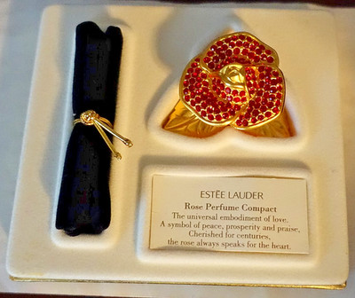 Full Estee Lauder Beautiful RED ROSE Solid Perfume Compact 1998, Box ...